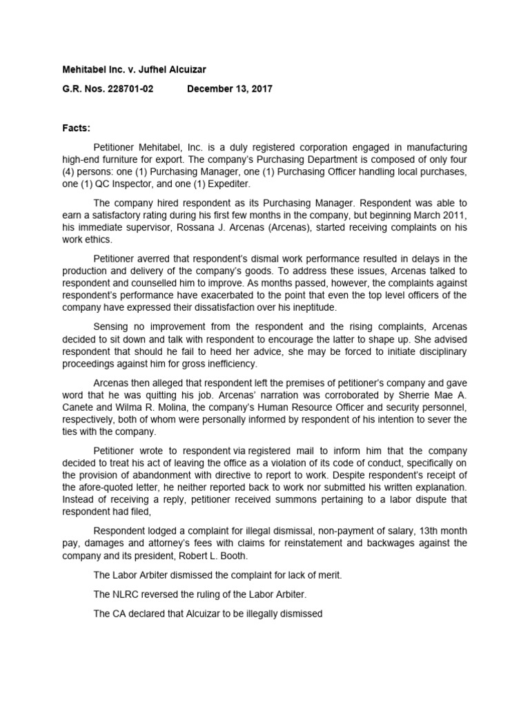 Mehitabel Inc. v. Jufhel Alcuizar | PDF