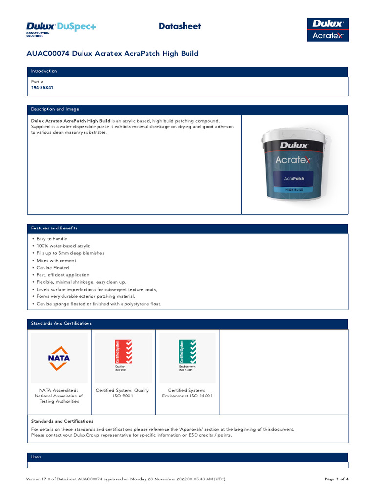 Dulux Acratex AcraPatch High Build | PDF
