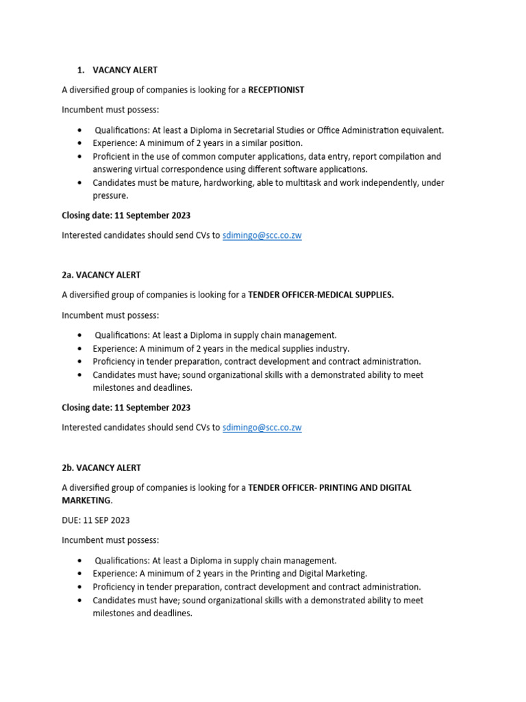 SCC Recruitment-Vacancies | PDF