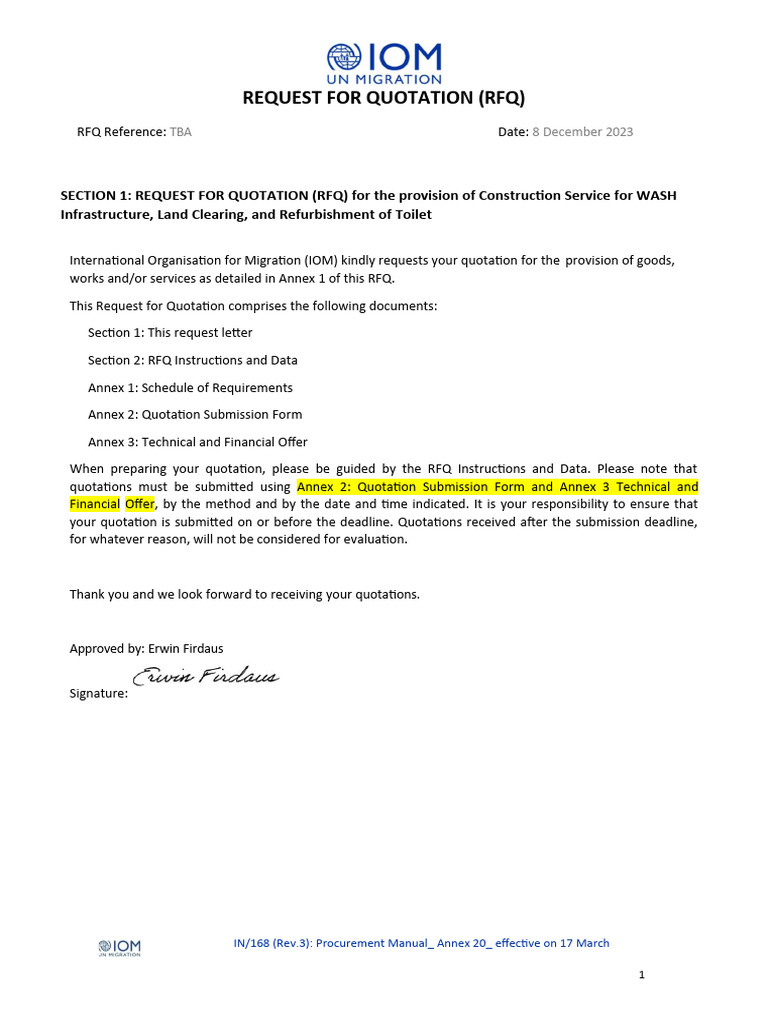 RFQ: Construction Services for WASH Infrastructure | PDF