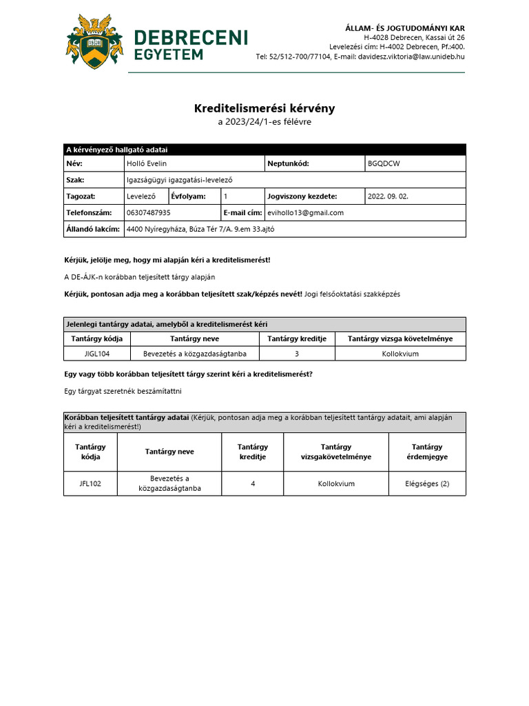 Holló Evelin (BGQDCW) Kérvényazonosító-2055460818 Kérvény Leadási ...