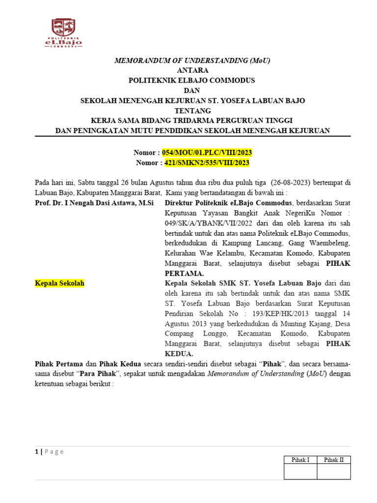 Tamplate MoU & MoA | PDF