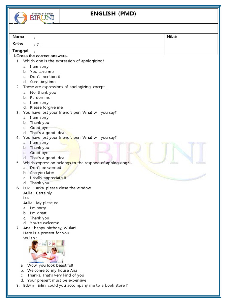Eng PMD - Kelas 7 (Kisi2 SMP 1) (PMD) | PDF