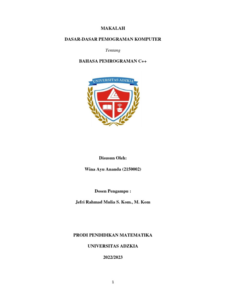 Dasar Pemrograman C++ untuk Pemula | PDF