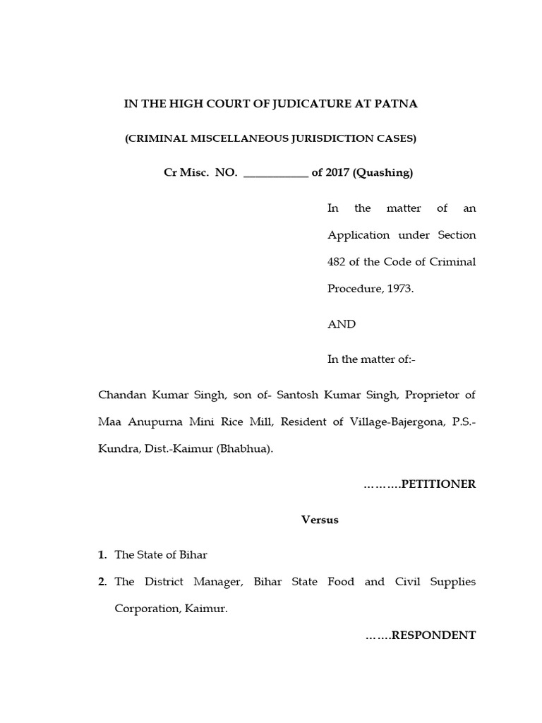 Draft - Quashing Application - PHC | PDF | Bail | Magistrate