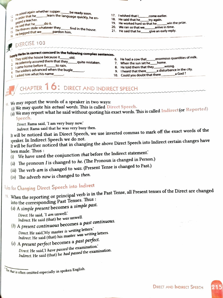 Direct&Indirect Speech | PDF | Grammatical Tense | Verb