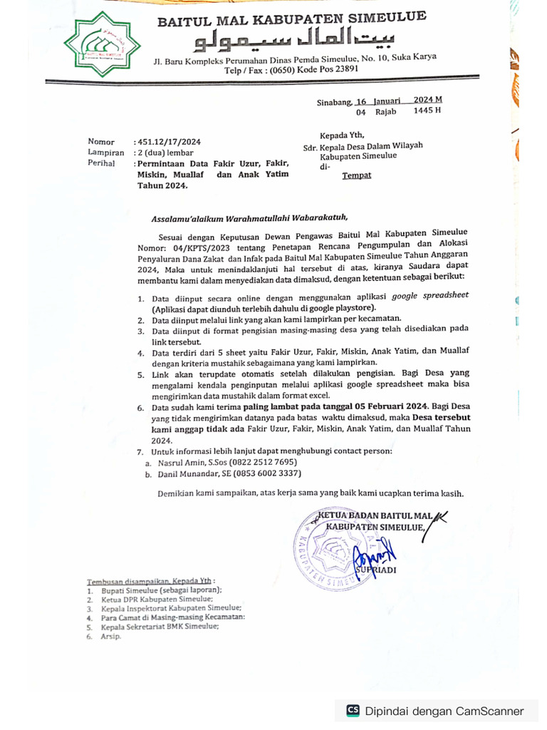 Surat Permintaan Data BMK 2024 | PDF