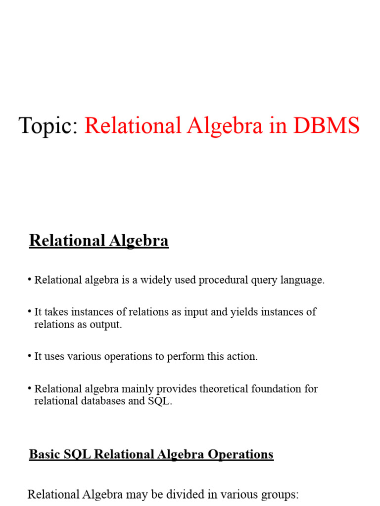 Relational Algebra (Autosaved) | PDF | Relational Model | Cybernetics