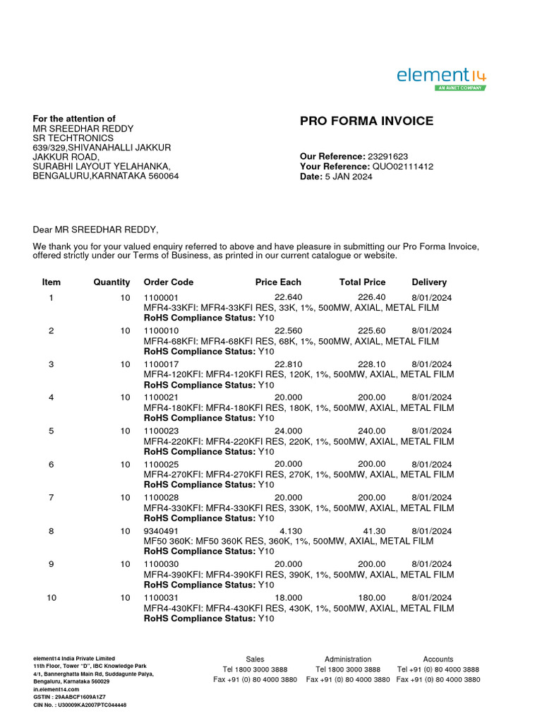 Pro Forma Invoice for SR Techtronics | PDF | Accounting