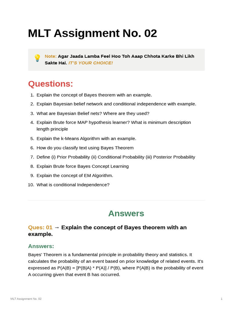 MLT Assignment No - 02 | PDF | Bayesian Network | Cluster Analysis