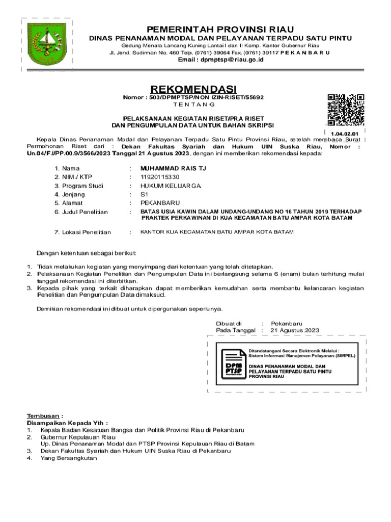 Surat Riset Penelitian Muhammad Rais TJ | PDF