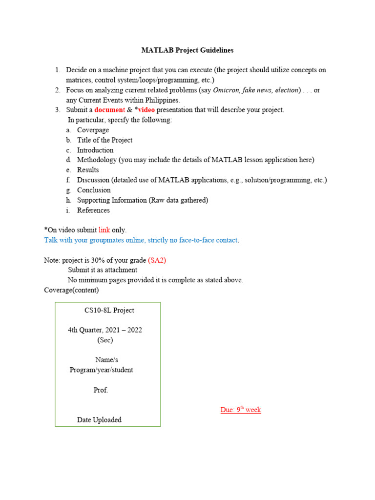 Matlab Project Guidelines | PDF
