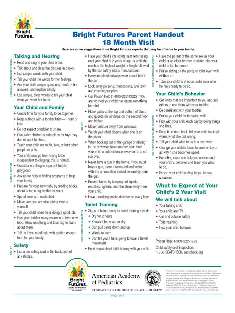 18 Month Well Child Handout | PDF | Behavioural Sciences | Childhood