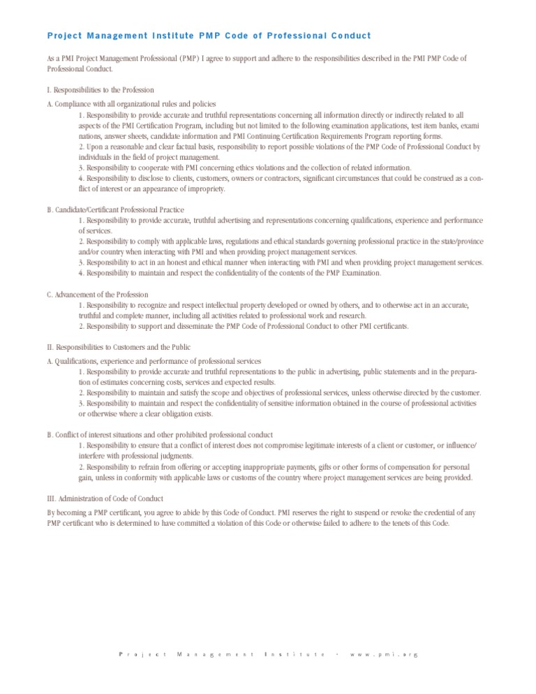 PDC PMPCodeOfConduct | PDF | Project Management Professional ...