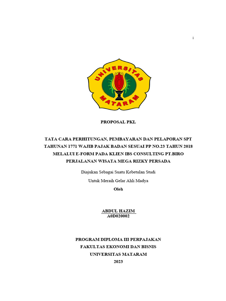 Proposal PKL - Abdul Hazim - A0d020002 | PDF