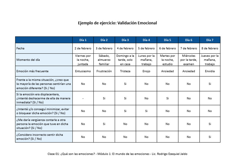 Ejemplo de Ejercicio - Validación Emocional | PDF
