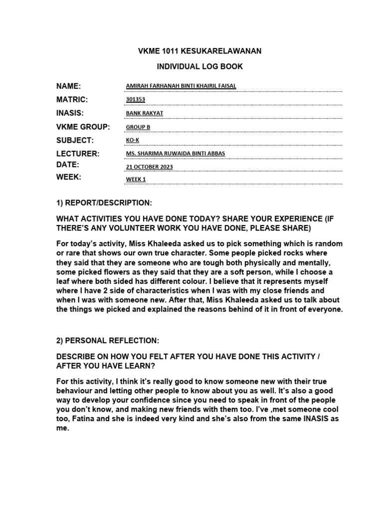 Log-Book-PROKEM Week 1 | PDF