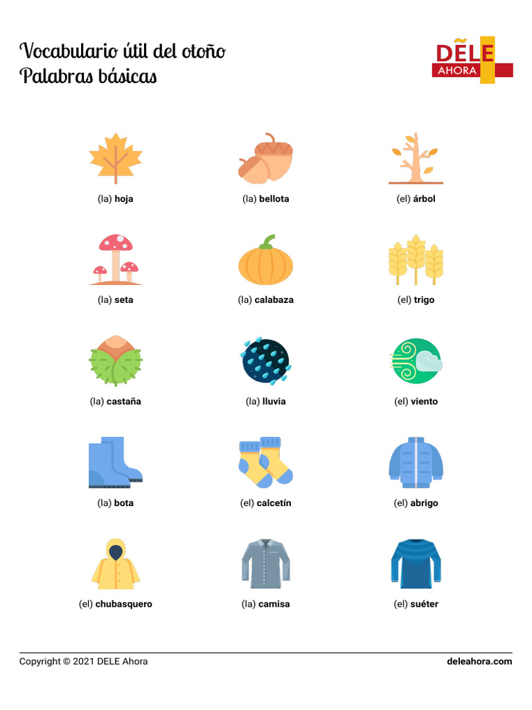 Vocabulario Util Del Otono Palabras Basicas Imprimible | PDF