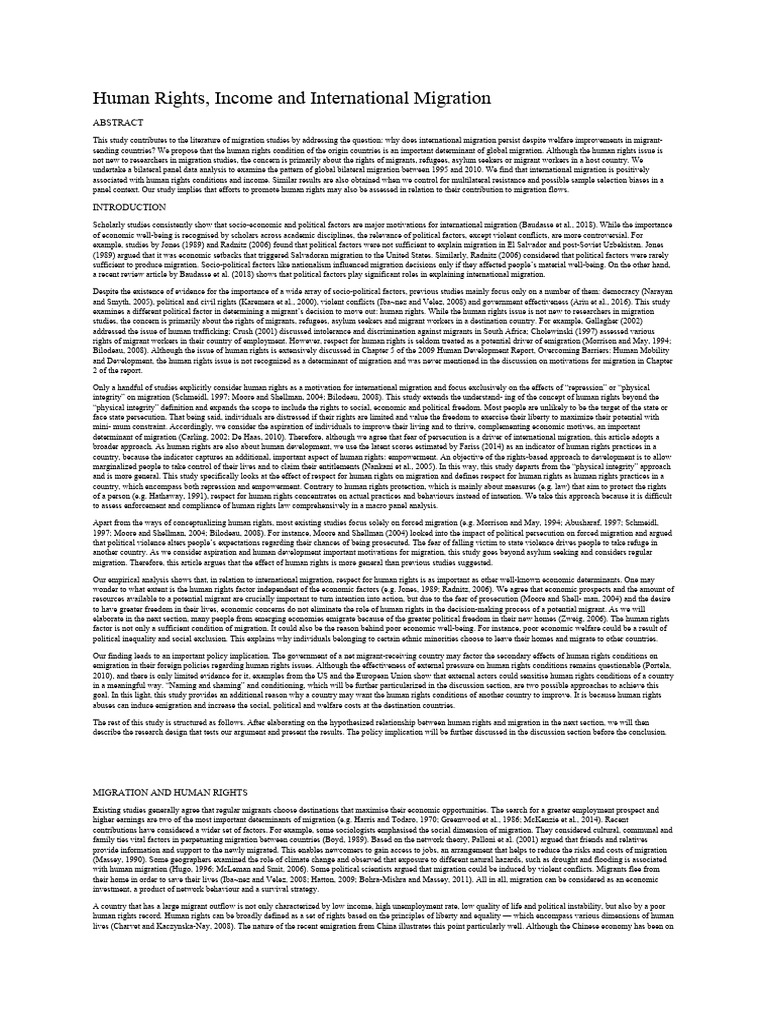 Human Rights, Income and International Migration | PDF | Human ...