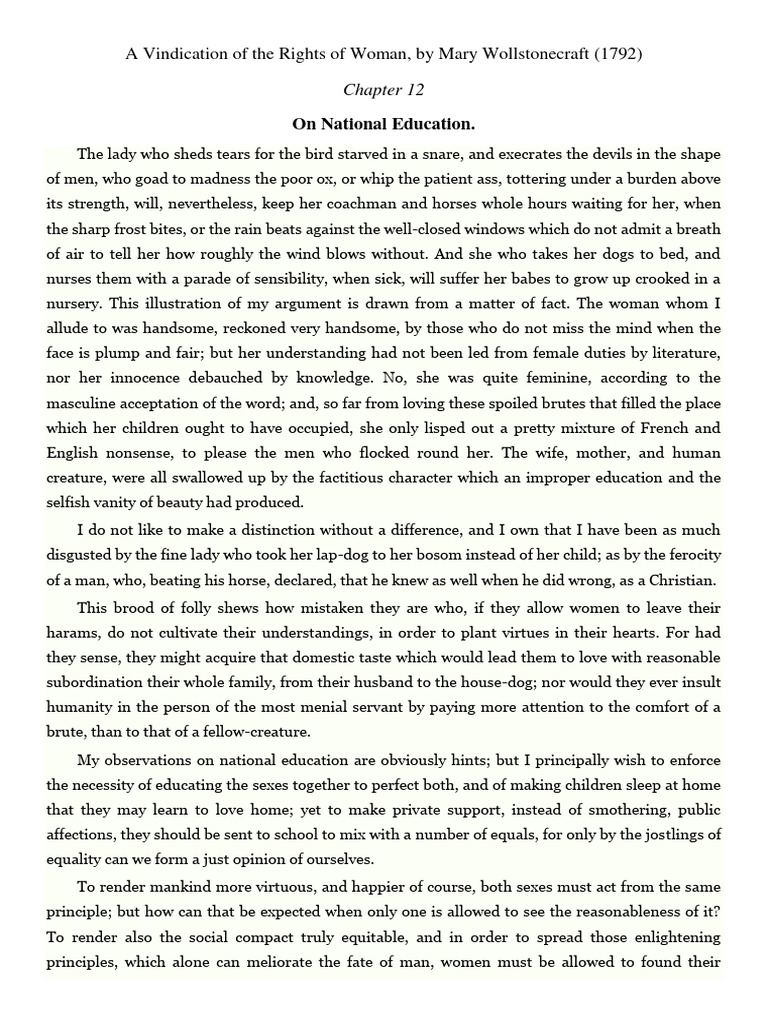 A Vindication of The Rights of Woman | PDF | A Vindication Of The ...