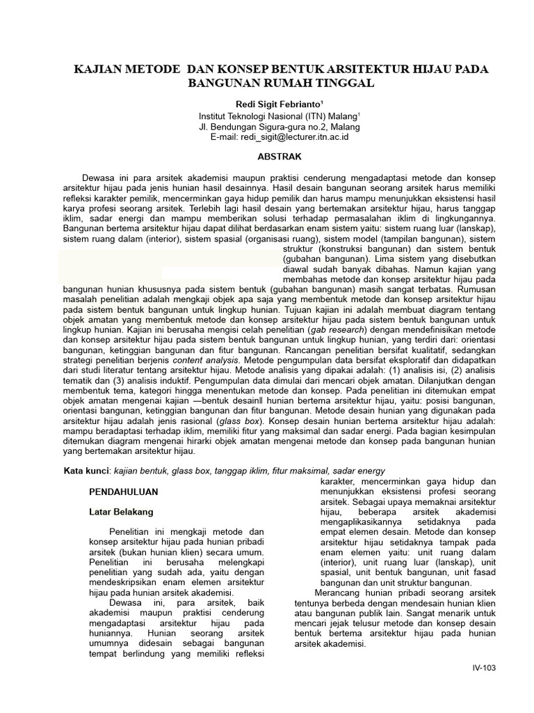Kajian Metode Dan Konsep Bentuk Arsitektur Hijau Pada Bangunan Rumah Tinggal | PDF