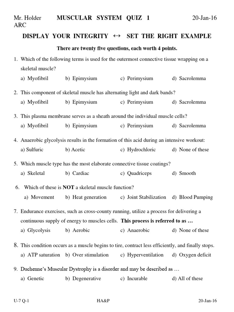 Unit-7 Quiz 1 | Download Free PDF | Skeletal Muscle | Soft Tissue