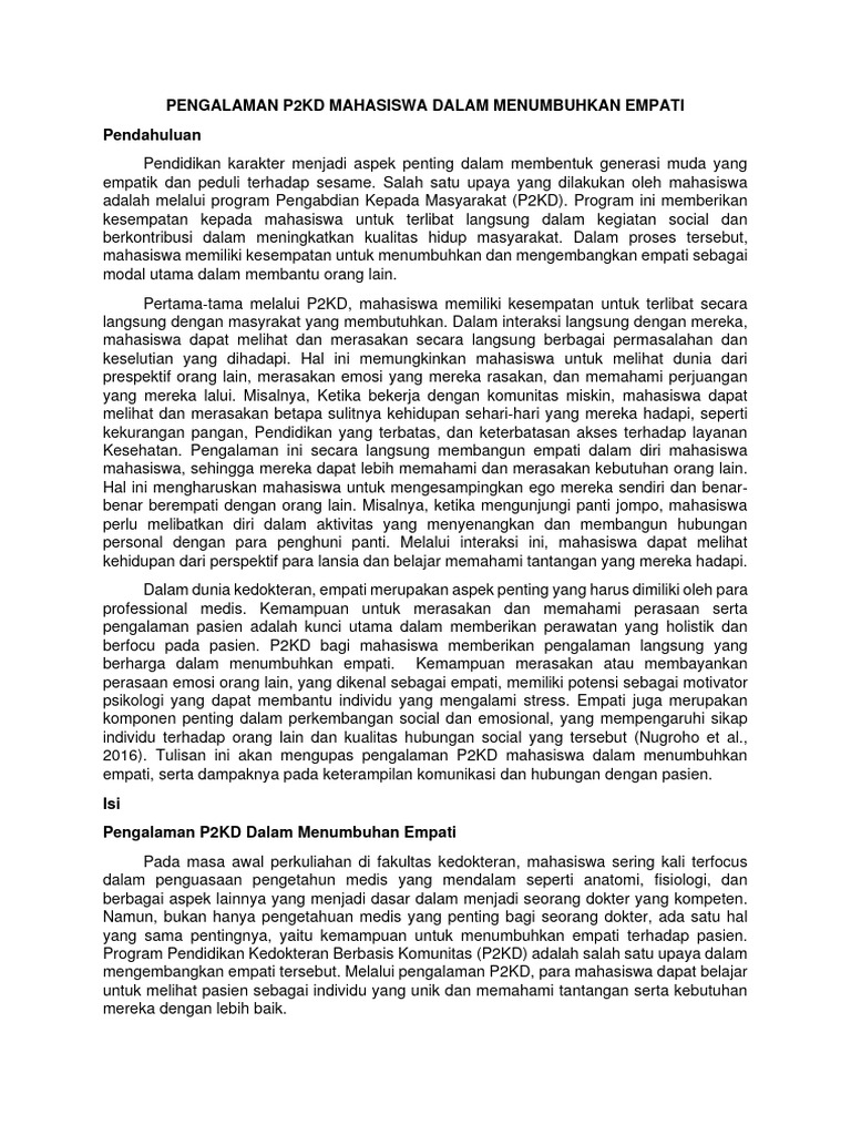 P2KD Mahasiswa: Menumbuhkan Empati Melalui Pengalaman | PDF