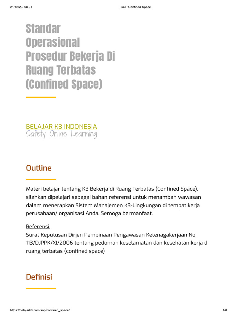 SOP Confined Space | PDF