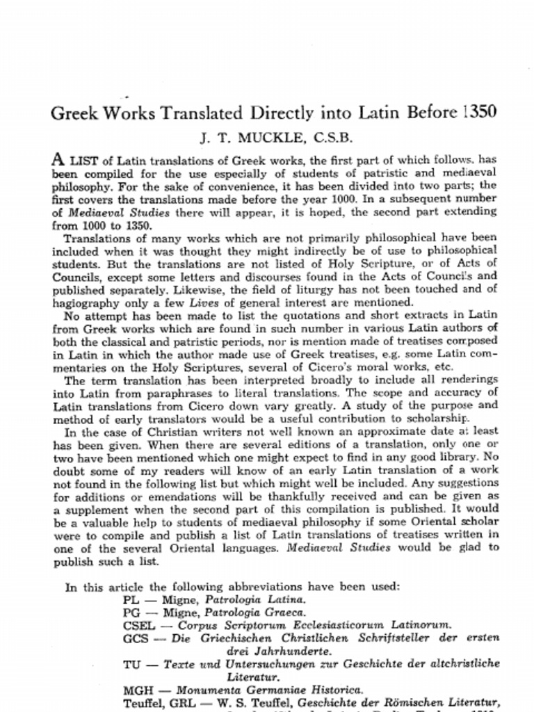 Greek Works Translated Directly Into Latin Before 1350. Part I-Before ...