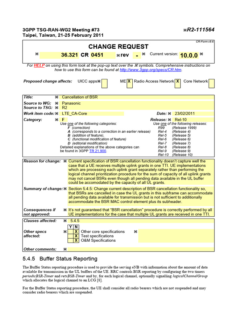 CR0451 (Rel-10) R2-111564 | PDF | Computer Architecture | Data Transmission