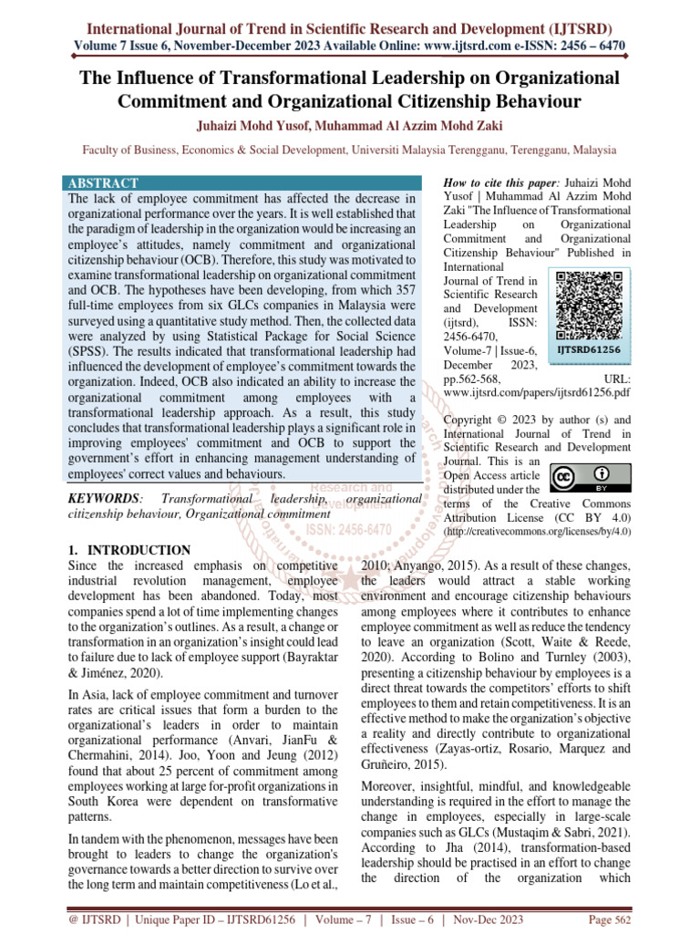 The Influence of Transformational Leadership On Organizational ... The Influence of Transformational Leadership On Organizational ...