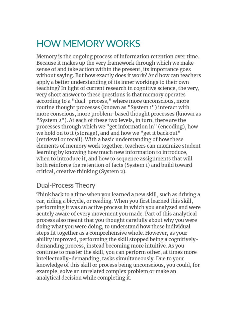 How Memory Works | PDF | Long Term Memory | Memory
