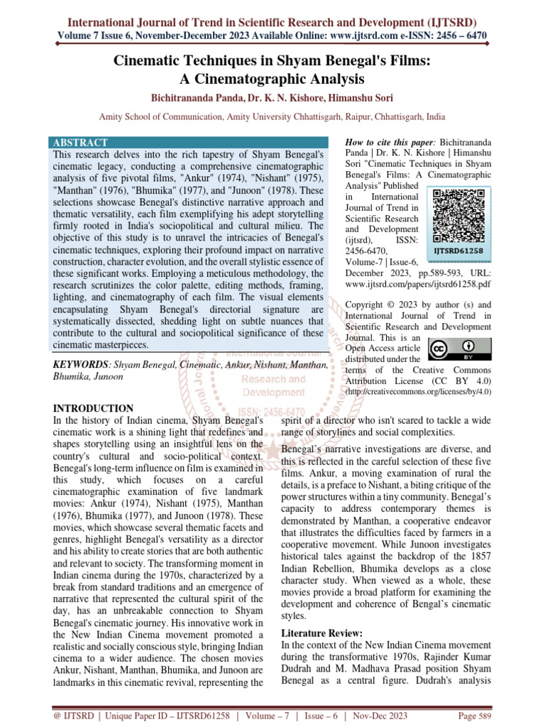 Cinematic Techniques in Shyam Benegals Films A Cinematographic Analysis | PDF | Narrative ...