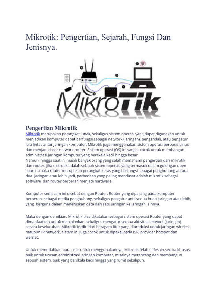Pengertian, Sejarah, Fungsi Dan Jenis Mikrotik | PDF