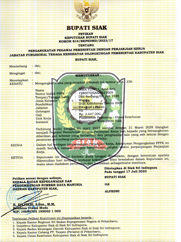 SK p3k Irma Yunita | PDF