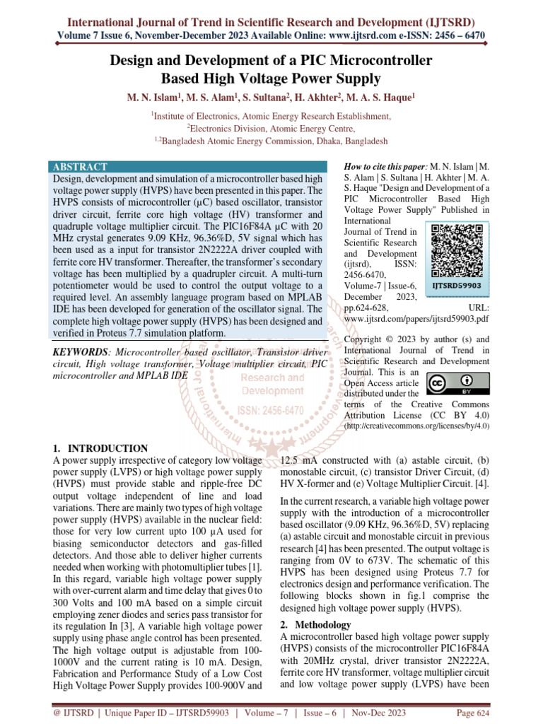 Design and Development of A PIC Microcontroller Based High Voltage ...