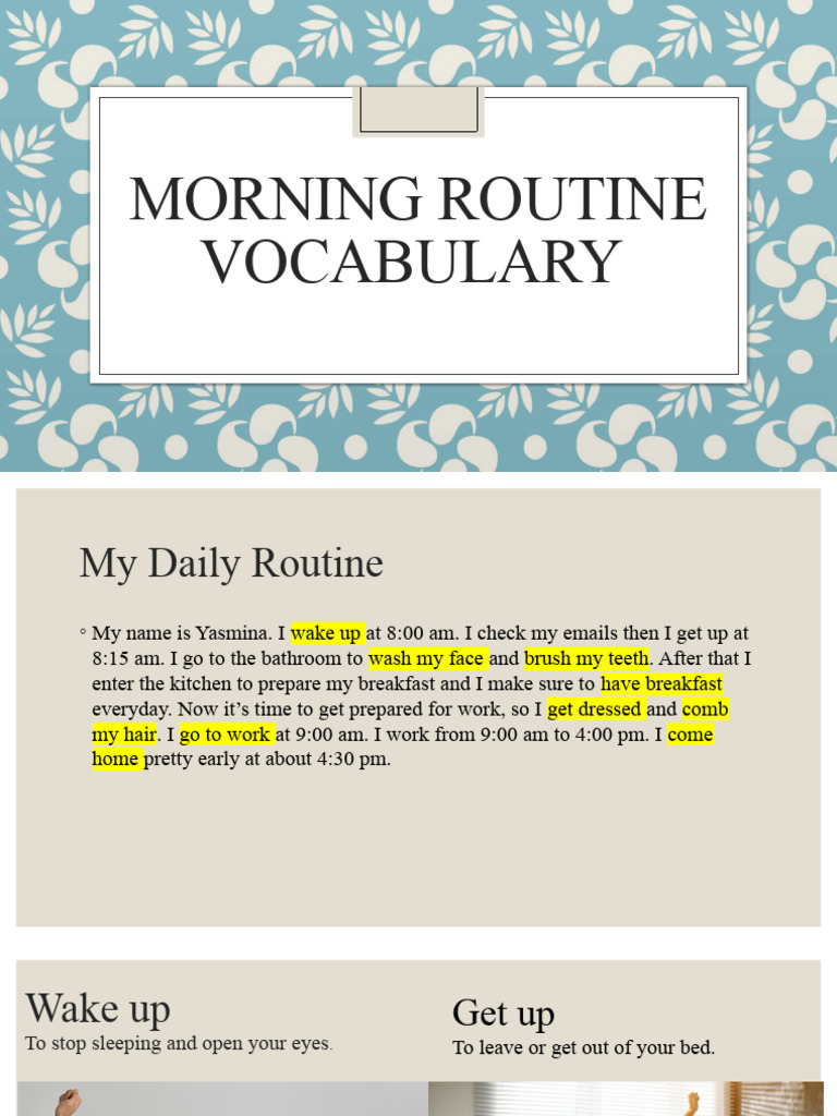 Daily Morning Routine Vocabulary Guide | PDF