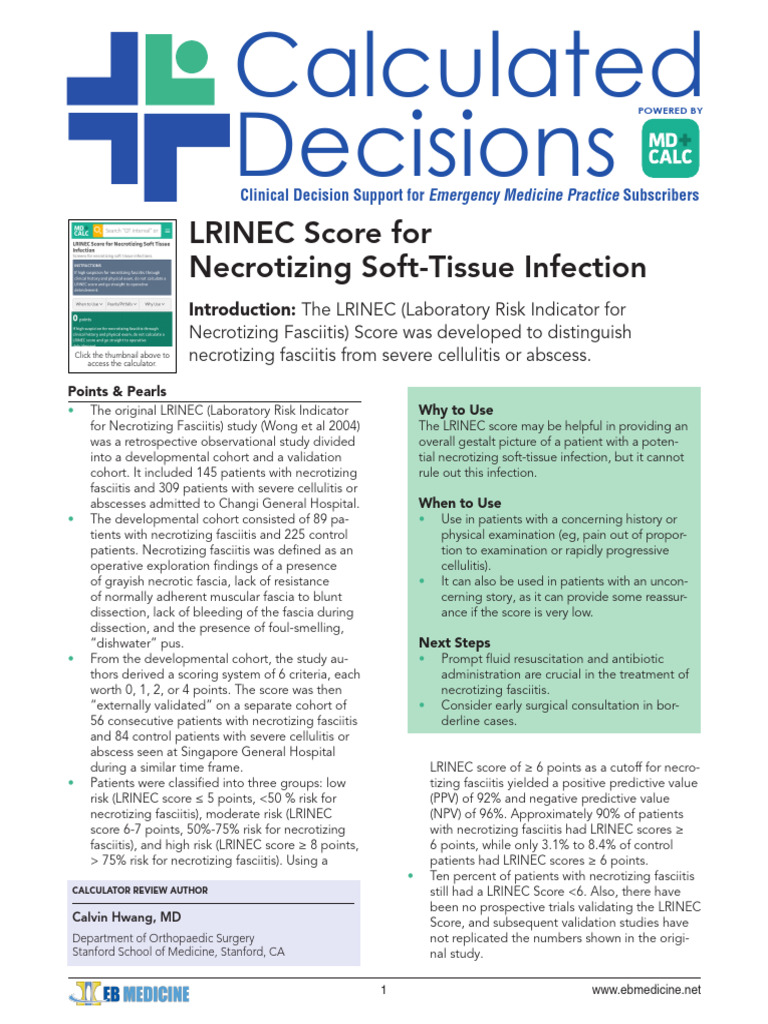 Calculated Decisions E0112 LRINEC | PDF | Causes Of Death | Public Health