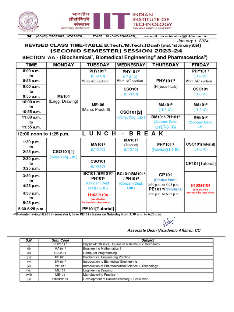 Time-Table For Sem-II 2023-24 - 01.01.2024 - V3 | PDF | Academic Term ...