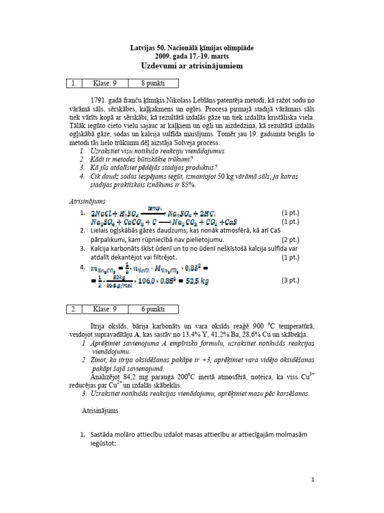 Valsts Olimpiādes Uzdevumi Un Atrisinājumi | PDF