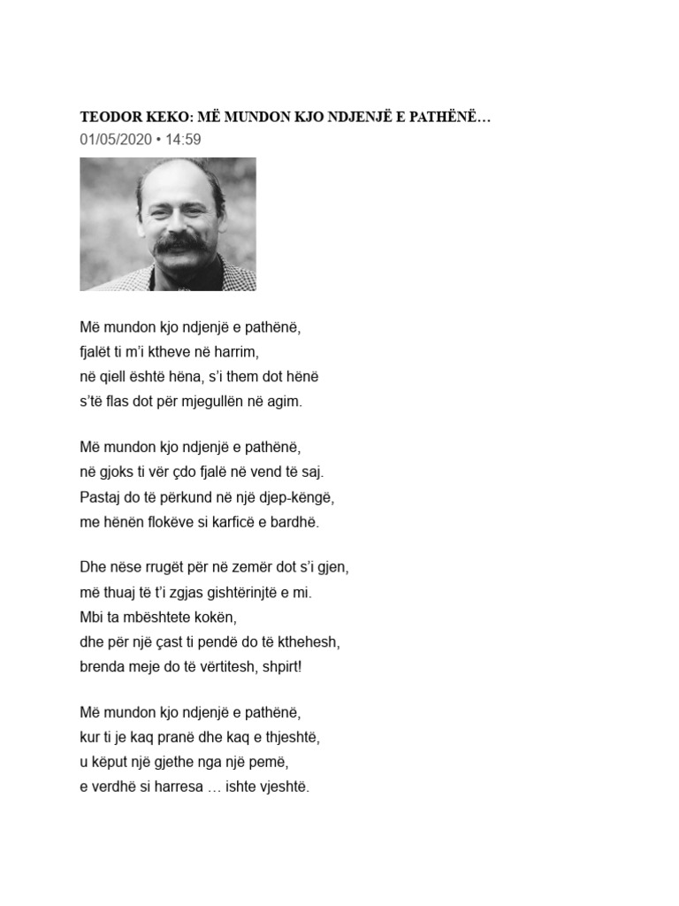 Teodor Keko - Më Mundon Kjo Ndjenjë e Pathënë | PDF