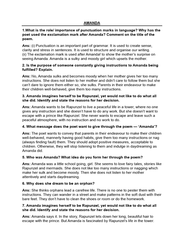 AMANDA Important Questions | PDF | Rapunzel