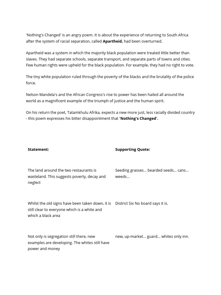 Nothing S Changed Analysis Pdf