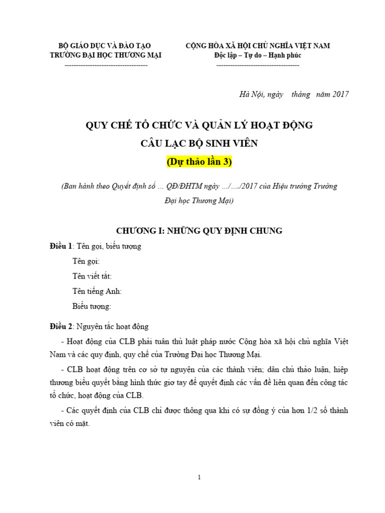Quy Che to Chuc Va Quan Ly Hoat Dong Clb Sv Du Thao | PDF