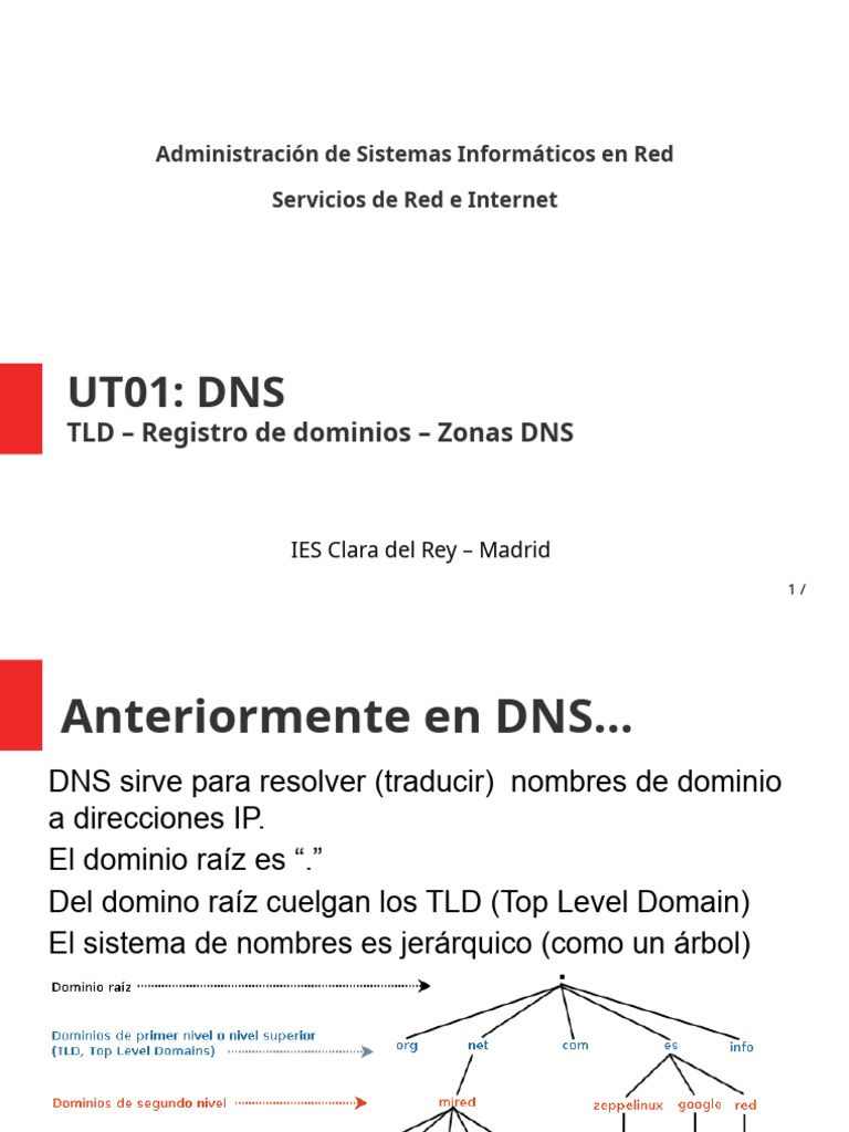 ASIR_SRI_UT01-DNS_02-TLD-Registro-Zonas | PDF | sistema de nombres de dominio | Gobierno de internet