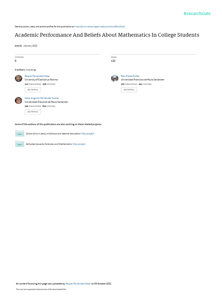 College Math Beliefs and Performance | PDF