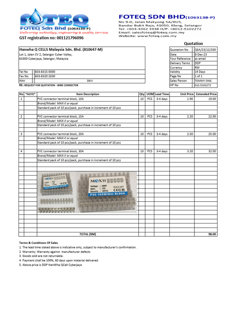 Quotation Wire Connector | PDF | Business