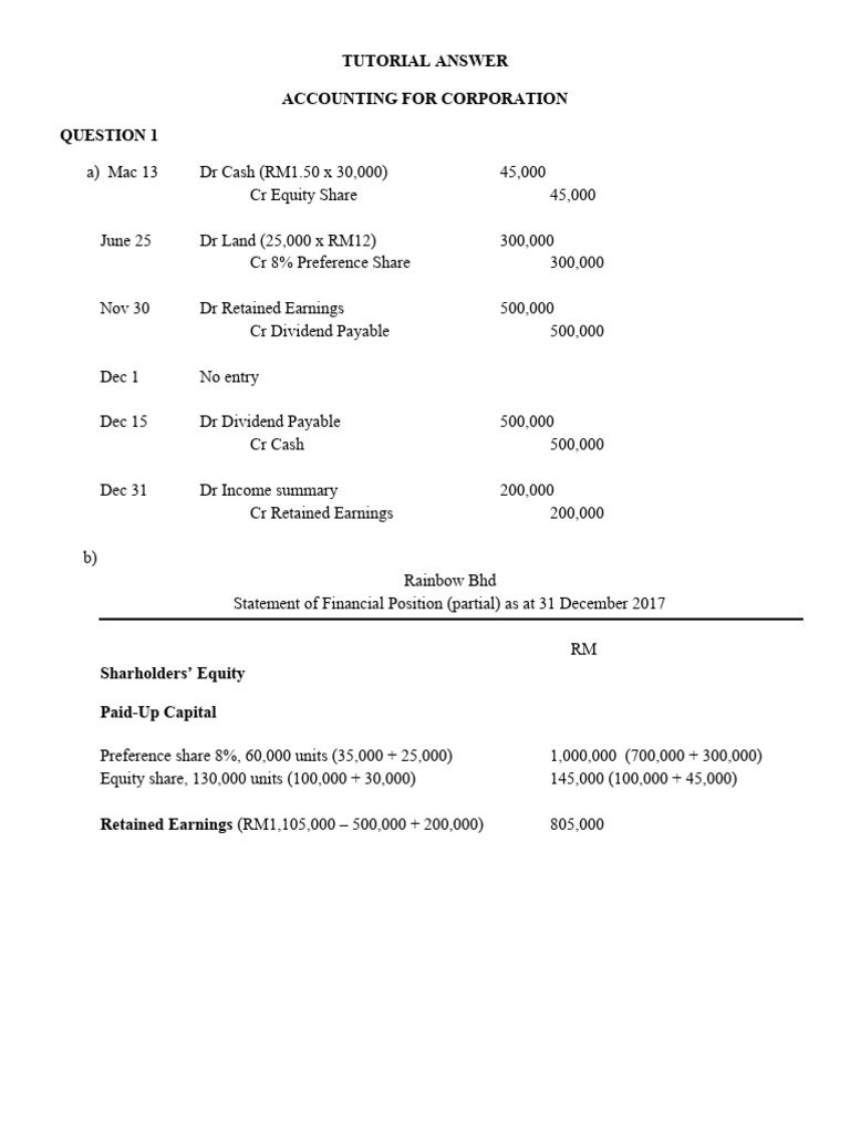 Answer - Tutorial - Corporation | PDF | Dividend | Share (Finance)