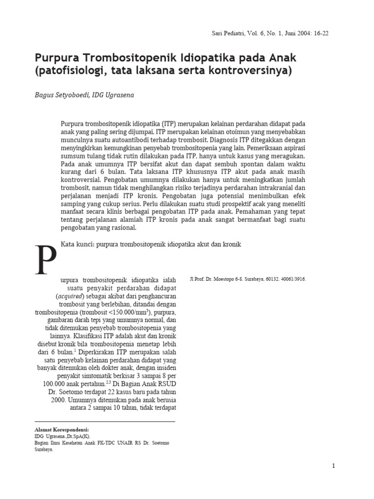 Purpura Trombositopenik Idiopatika Pada Anak Patof | PDF