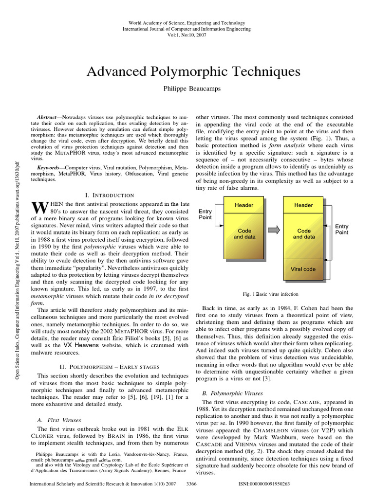 Advanced Polymorphic Techniques | PDF | Computer Virus | Virus Advanced Polymorphic Techniques | PDF | Computer Virus | Virus
